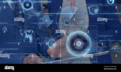 Image Of Data Processing With Scope Scanning Over Diverse Workers Using Tablet In Warehouse