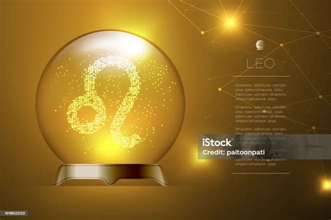 레오 조디악 로그인 매직 유리 공 포춘 텔러 컨셉 디자인 그림 복사 공간 벡터 Eps 10 골드 그라데이션 배경 결정체에 대한 스톡 벡터 아트 및 기타 이미지 Istock