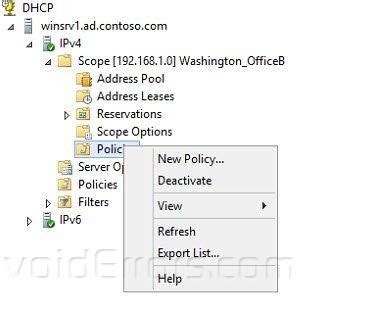 Configure DHCP Policy Based Assignment Windows Server