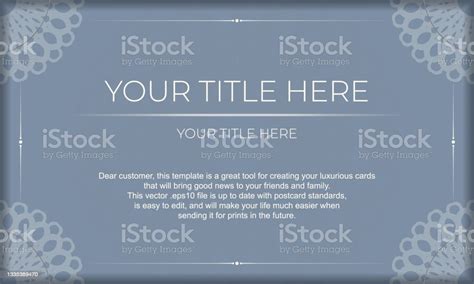 빈티지 장식품이 있는 프린트 레디 초대 디자인 고급 장식과 텍스트에 대한 장소와 파란색 배너 템플릿 0명에 대한 스톡 벡터 아트 및 기타 이미지 Istock