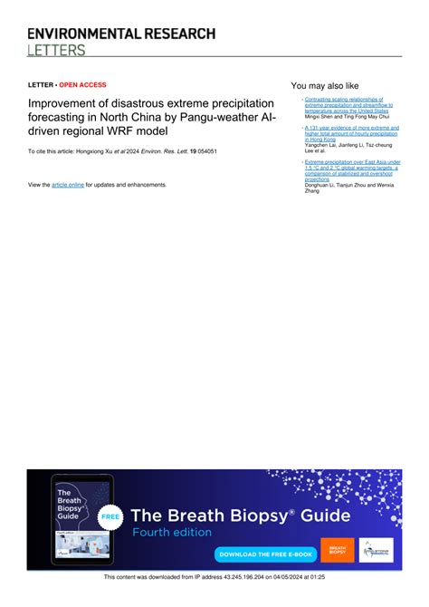 Pdf Improvement Of Disastrous Extreme Precipitation Forecasting In North China By Pangu