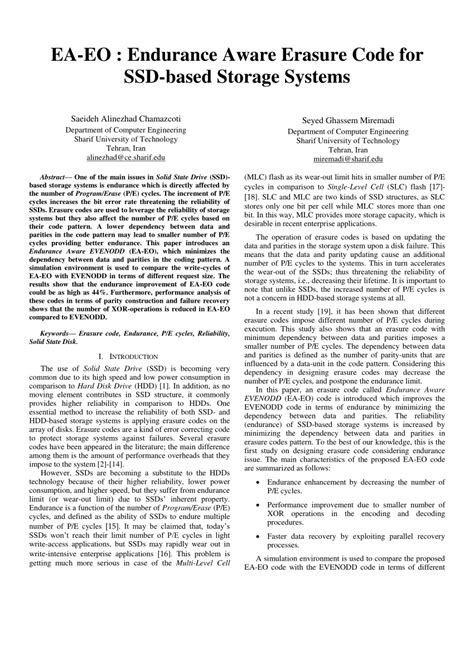 Pdf Ea Eo Endurance Aware Erasure Code For Ssd Based Storage Systems