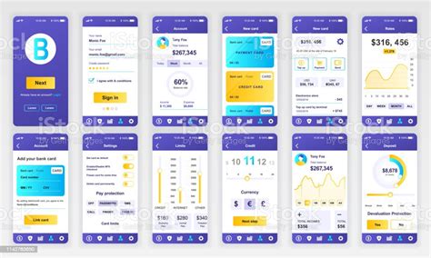 Ui Ux Gui 화면의 집합 모바일 앱을 위한 뱅킹 앱 평면 디자인 템플릿 그래픽 사용자 인터페이스에 대한 스톡 벡터 아트 및 기타 이미지 그래픽 사용자 인터페이스