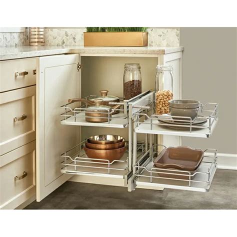 REV A SHELF Two Tier Blind Corner Organizer With Soft Close Gray Rev A Shelf PSP SC GR
