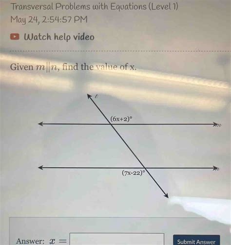 Transversal Problems With Equations Level May PM Watch Help Video Given M