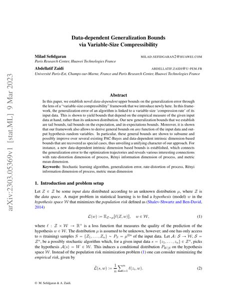 Pdf Data Dependent Generalization Bounds Via Variable Size