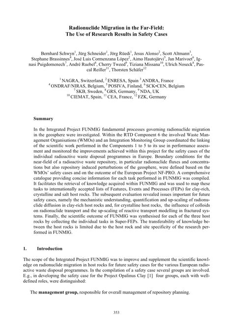 Pdf Radionuclide Migration In The Far Field The Use Of Research Results In Safety Cases