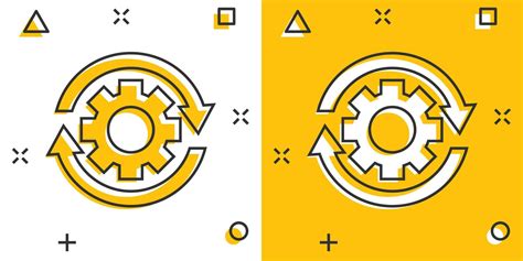 Workflow Process Icon In Comic Style Gear Cog Wheel With Arrows Vector