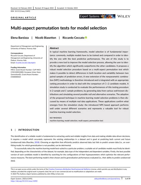 PDF Multiaspect Permutation Tests For Model Selection