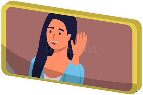 Cheerful Girl On Smartphone Screen Video Call Icon Woman Waving Hello