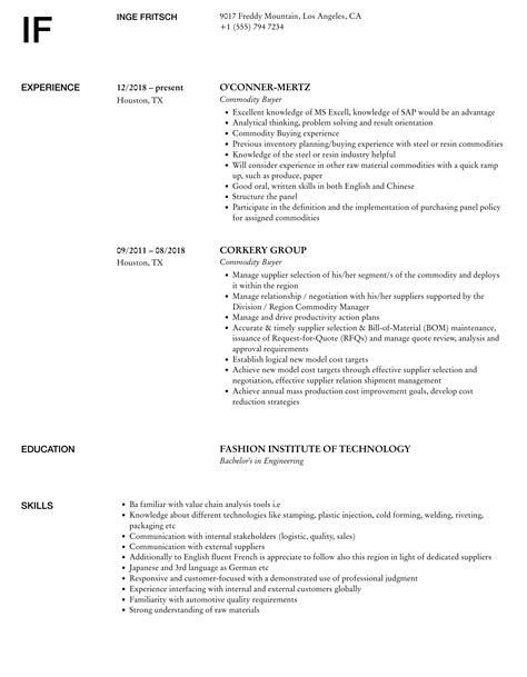 Commodity Buyer Resume Samples Velvet Jobs