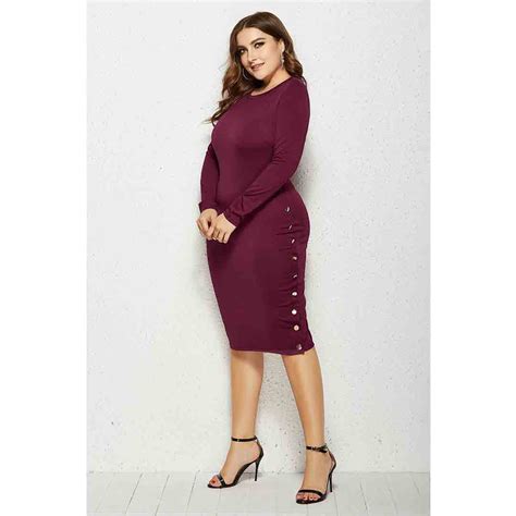Fall Winter Long Sleeve Bodycon Plus Size Slimming Dress Apricus