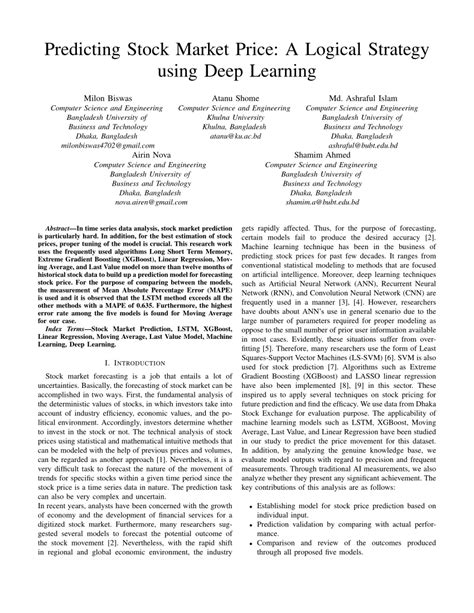 pdf predicting stock market price a logical strategy using deep learning