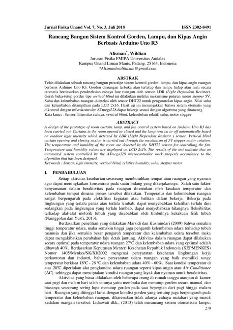 Pdf Rancang Bangun Sistem Kontrol Gorden Lampu Dan Kipas Angin