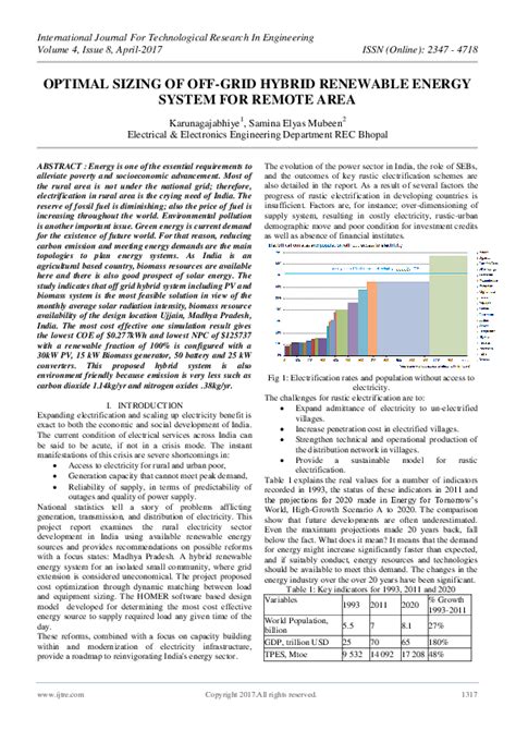 Pdf Optimal Sizing Of Off Grid Hybrid Renewable Energy System For Remote Area
