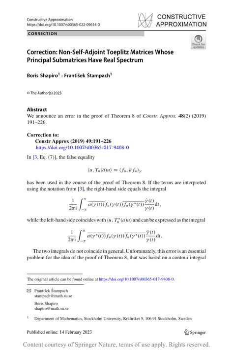 Pdf Correction Non Self Adjoint Toeplitz Matrices Whose Principal Submatrices Have Real Spectrum