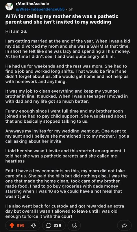 AITA for telling my mother she was a pathetic parent and she isn’t ...