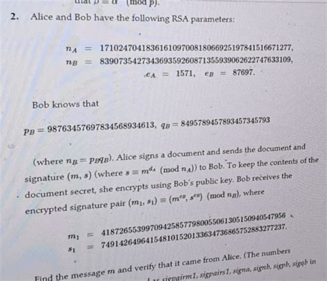 Alice And Bob Have The Following Rsa Parameters Na