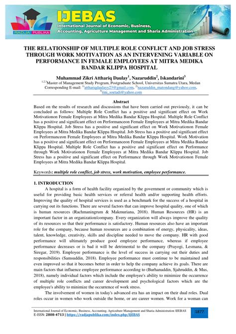 Pdf The Relationship Of Multiple Role Conflict And Job Stress Through