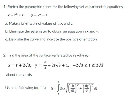 Solved 1 Sketch The Parametric Curve For The Following Set