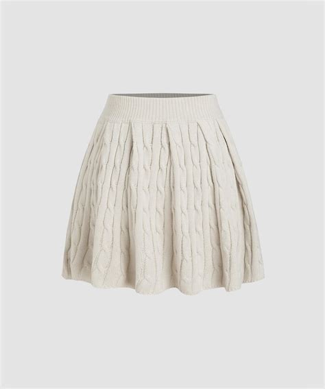 케이블 니트 미들 웨이스트 미니 스커트 에이블리