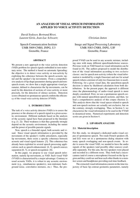 Pdf An Analysis Of Visual Speech Information Applied To Voice