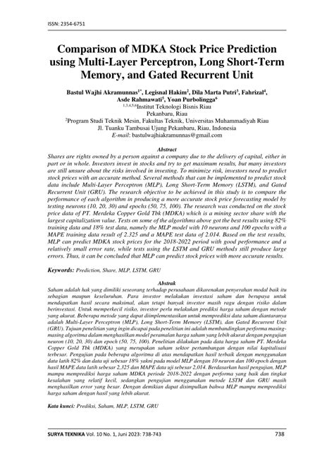 Pdf Comparison Of Mdka Stock Price Prediction Using Multi Layer Perceptron Long Short Term