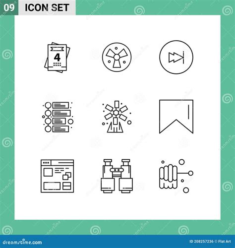 Set Of 9 Vector Outlines On Grid For Nature Farming Fast Agriculture Marketing Stock Vector