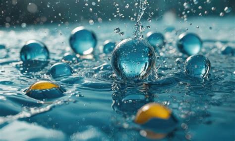A Group Of Blue Balls Are Floating In The Water With One Of Them Being