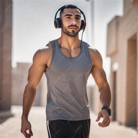 Premium Photo Photo Muscular Arab Male Athlete Wearing Wireless