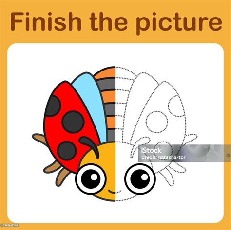 점을 켜고 그림을 완성합니다 간단한 색칠 무당벌레 어린이를위한 그리기 게임 0명에 대한 스톡 벡터 아트 및 기타 이미지 0명