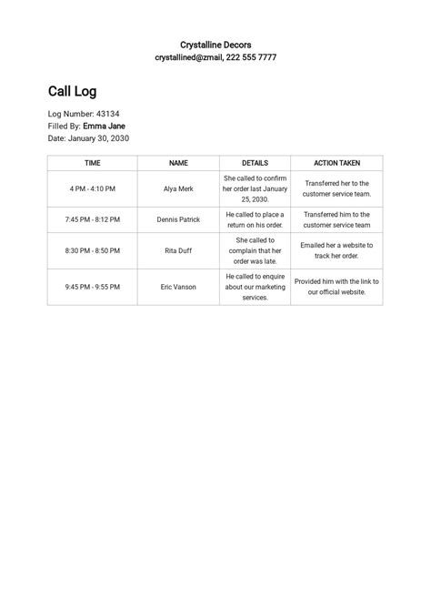 free call log sheet template in microsoft excel xls