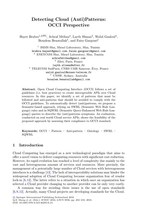 Pdf Detecting Cloud Antipatterns Occi Perspective