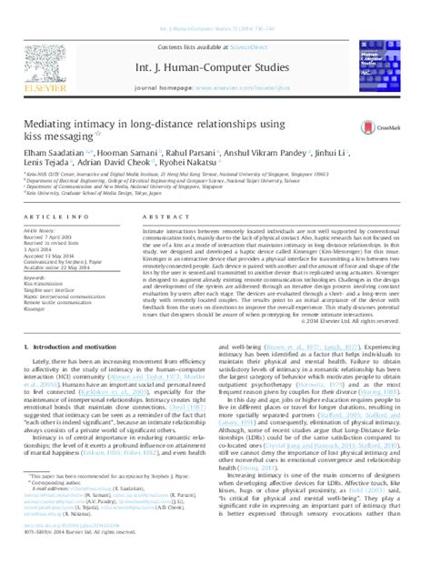 Pdf Mediating Intimacy In Long Distance Relationships Using Kiss