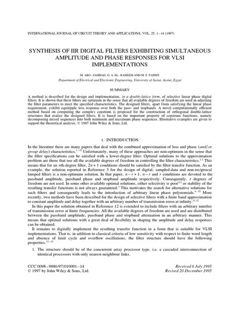 Synthesis Of Iir Digital Filters Exhibiting Simultaneous Amplitude And