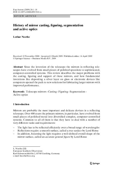 Pdf History Of Mirror Casting Figuring Segmentation And Active Optics