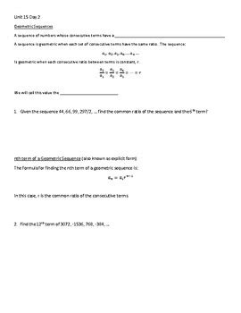 Precalculus Unit 15 Sequences And Series Notes HW Review Test Answers