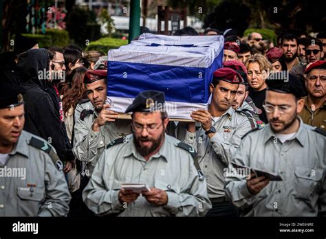 Israeli Officers Carry The Coffin Of Major Ilay Levy During His Funeral Ceremony At The Tel Aviv