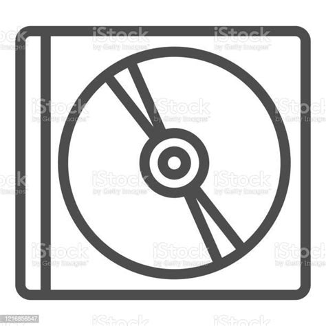 컴팩트 한 디스크 상자 라인 아이콘입니다 소프트웨어 또는 영화 및 음악 기호에 대한 데이터 저장 흰색 배경에 스타일 픽토그램개요 모바일 개념 웹 디자인에 대한 기술 기호