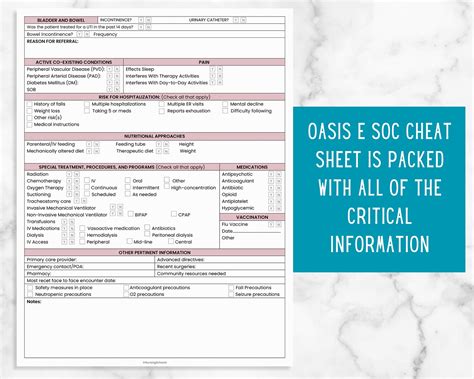 Oasis E Cheat Sheet Oasis Home Health Nurse Toolkit Soc Start Of