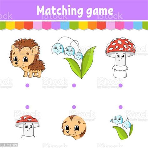 일치하는 게임 선을 그립니다 워크시트를 개발하는 교육 컬러 사진이 있는 액티비티 페이지입니다 아이들을위한 수수께끼 격리된 벡터 그림입니다 재미있는 캐릭터 만화 스타일 0명에