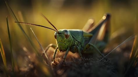 Premium Ai Image A Grasshopper Sits On The Grass In A Field
