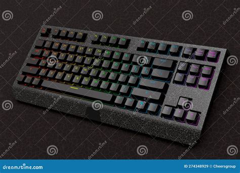 Realistic Computer Keyboard With Black Chrome Texture Isolated On Dark