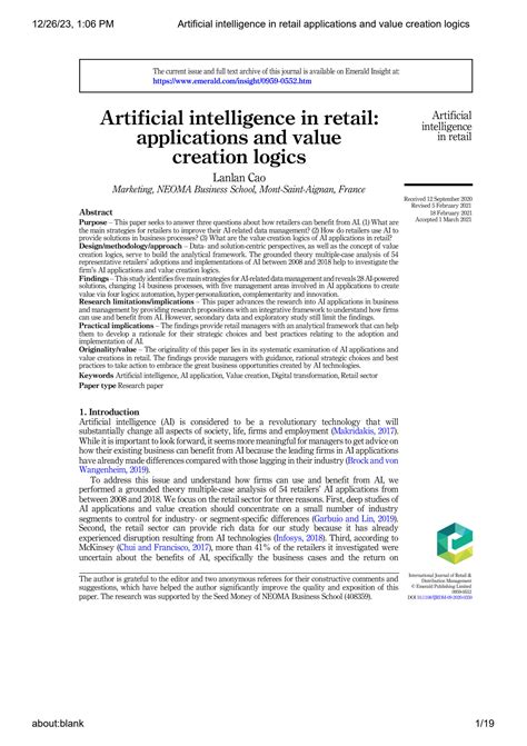 Solution Artificial Intelligence In Retail Applications And Value