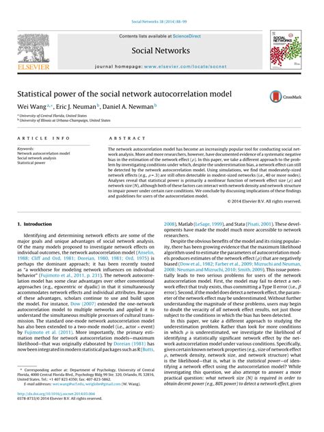 Pdf Statistical Power Of The Social Network Autocorrelation Model