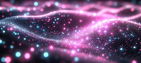 Futuristic Technology Presentation Background With Abstract Purple Matrix Waves And Glowing Dots