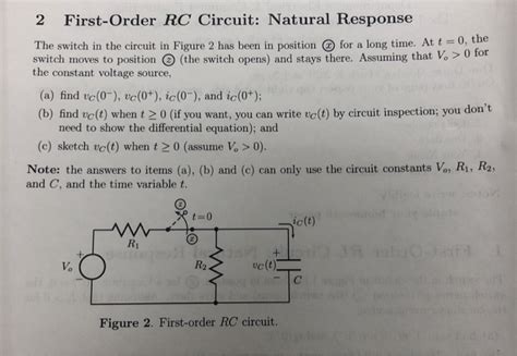 Solved First Order RC Circuit Natural Response The Switch Chegg Com