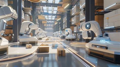 Automated Warehouse Robots Sorting Packages Stock Image Image Of Arms