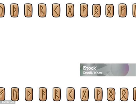 나무 룬 의 집합 이음새있는 패턴 나무에 부호 조각 룬 기호 문자 형식 장식 배경 텍스처 타일입니다 텍스트를 위한 공간 바이킹에 대한 스톡 벡터 아트 및 기타 이미지