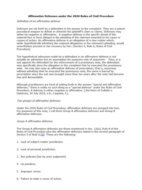 Affirmative Defenses Under The 2020 Rules Of Civil Legisperit Pdf Lawsuit Affirmative